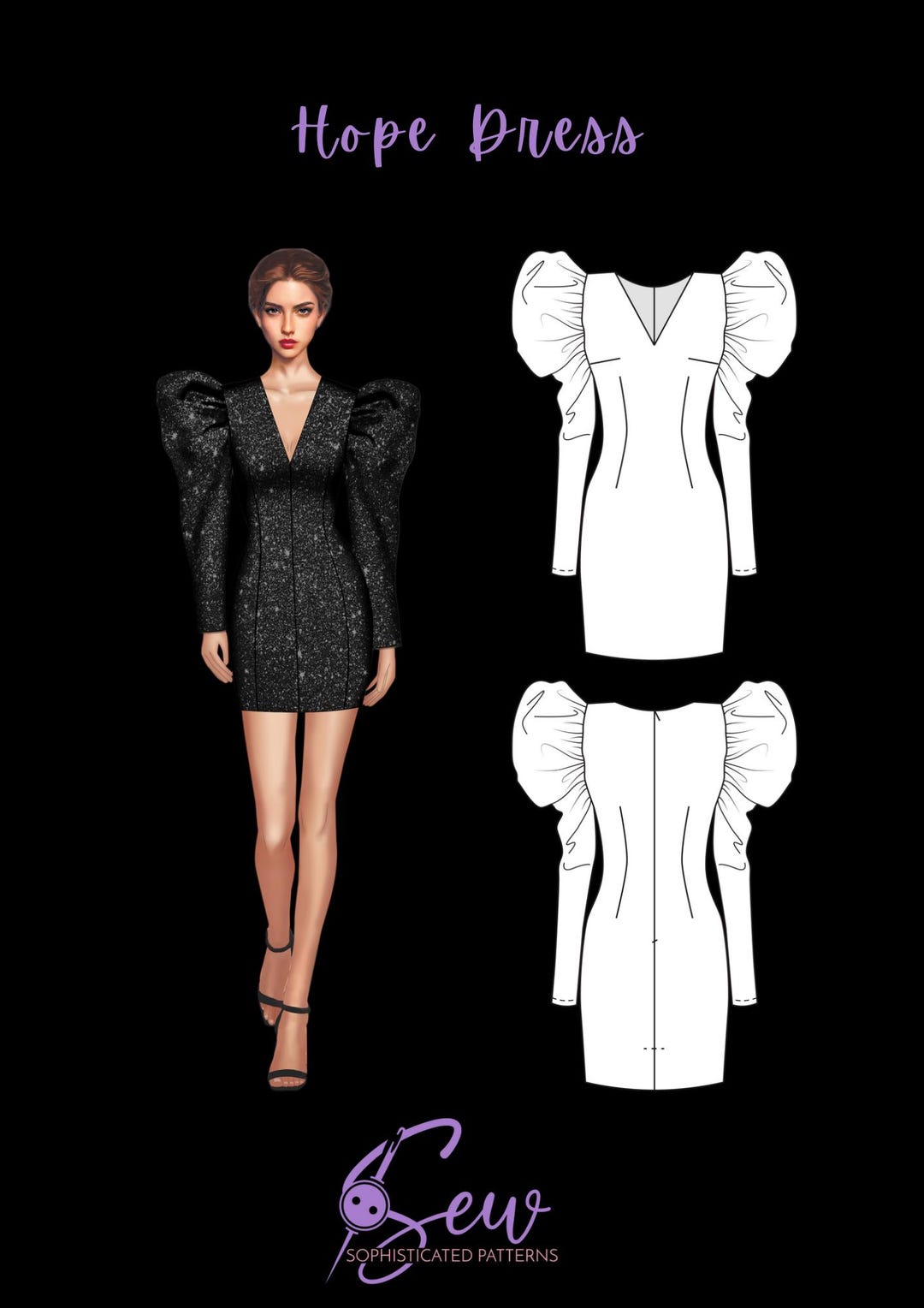 Hope Dress Sewing Pattern – Leg-of-mutton Sleeves Lined Mini (PDF ...
