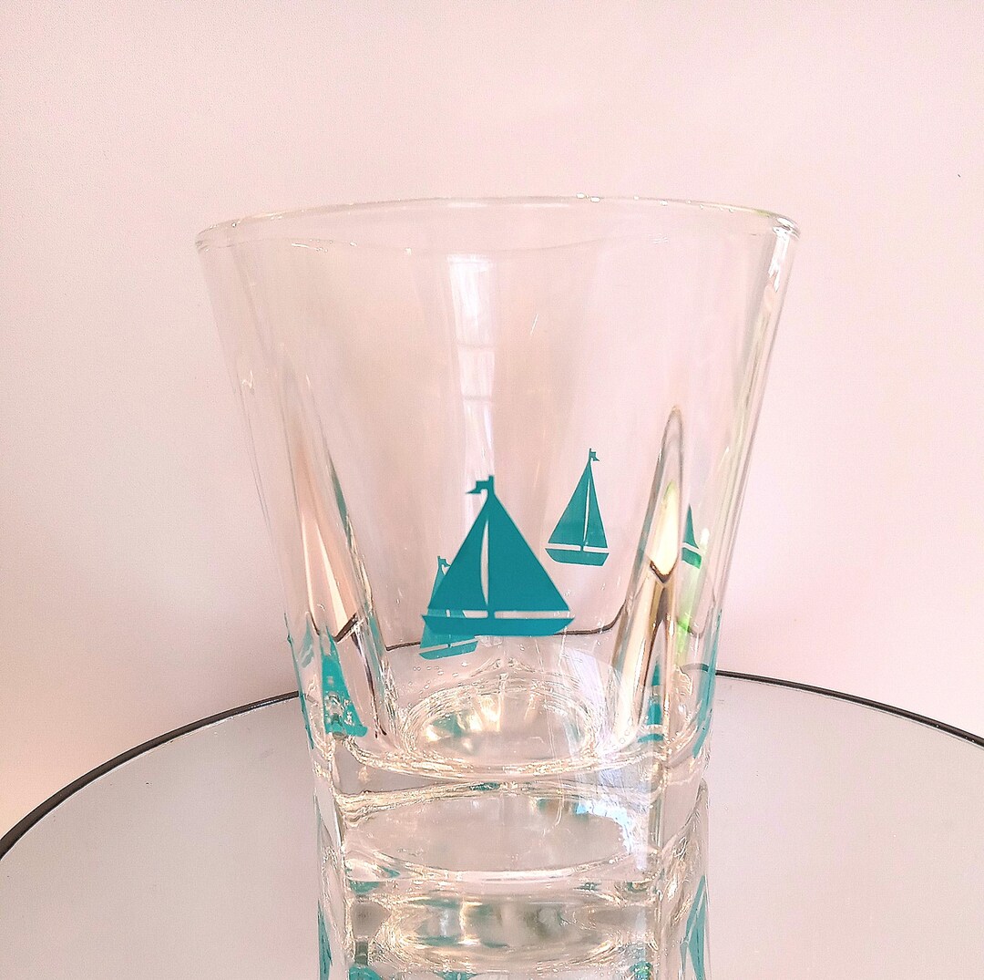 Sailboat Whiskey Glasses (set of 4): Teal Coastal Barware - Etsy