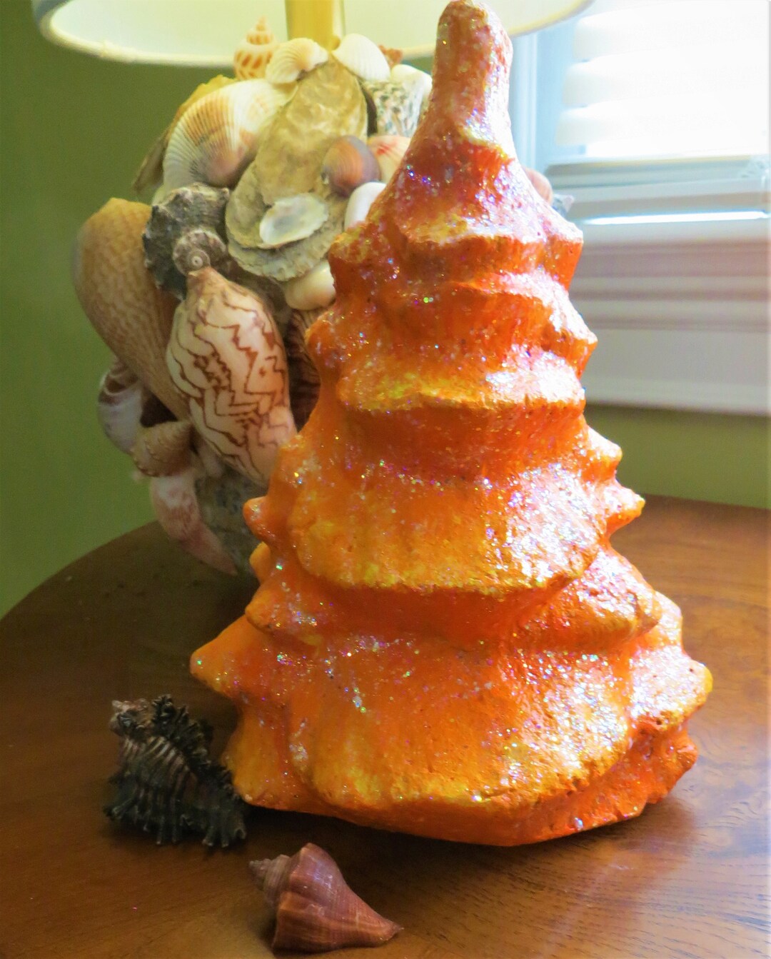 Paper Mache Coastal Orange Evergreen Tree. Shades of Orange With ...