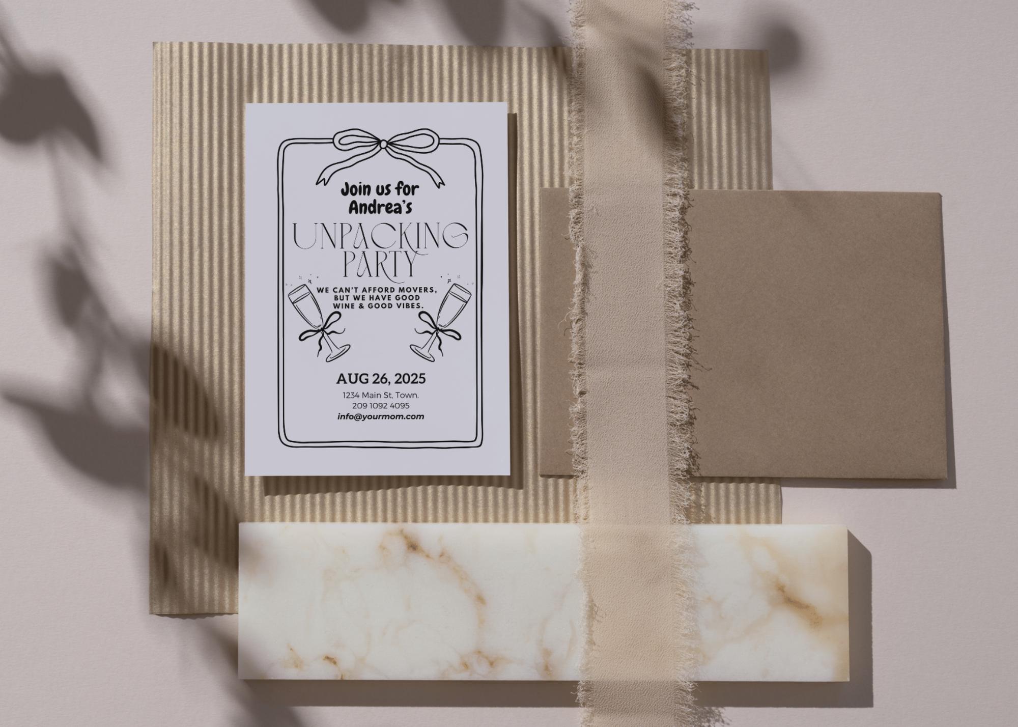 Editable Unpacking Party Invitation Template | Housewarming Party Canva ...