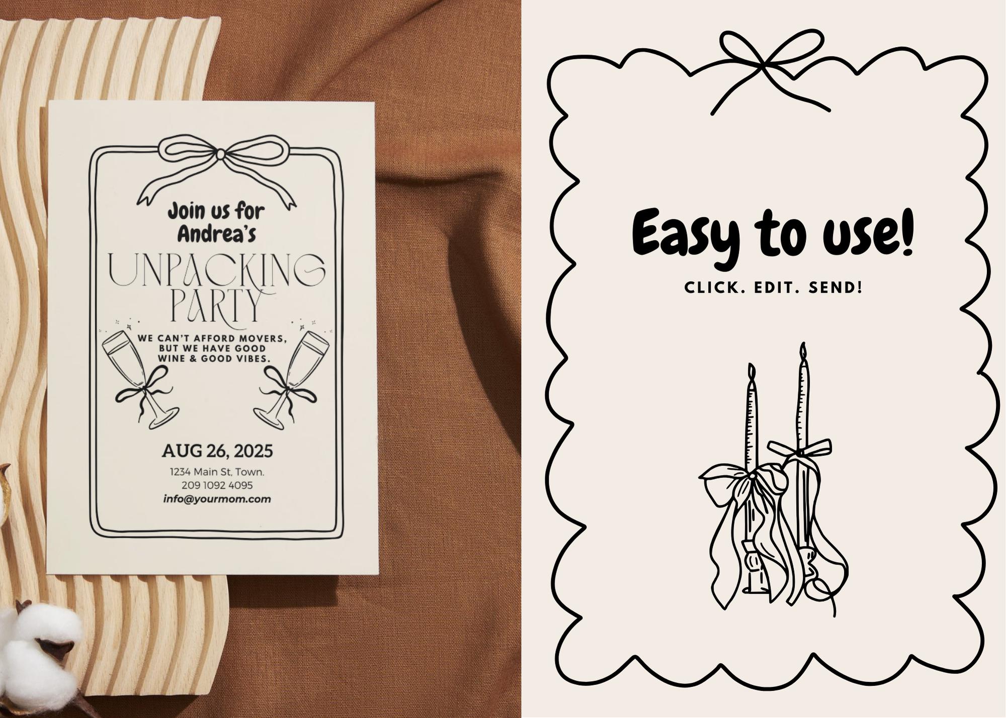Editable Unpacking Party Invitation Template | Housewarming Party Canva ...