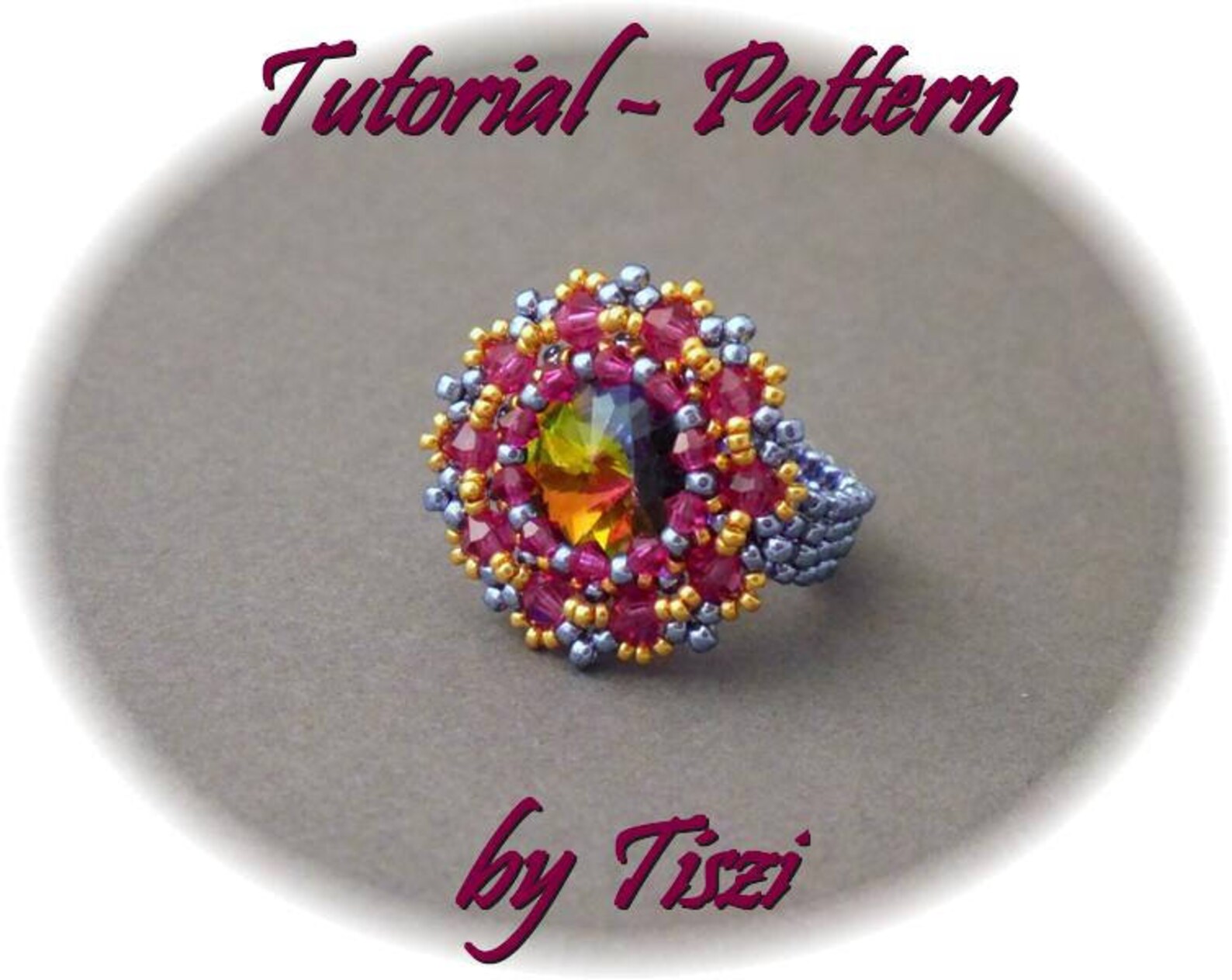 Beading Tutorial, Beading Pattern for Beaded Ring Edvina With Rivoli ...