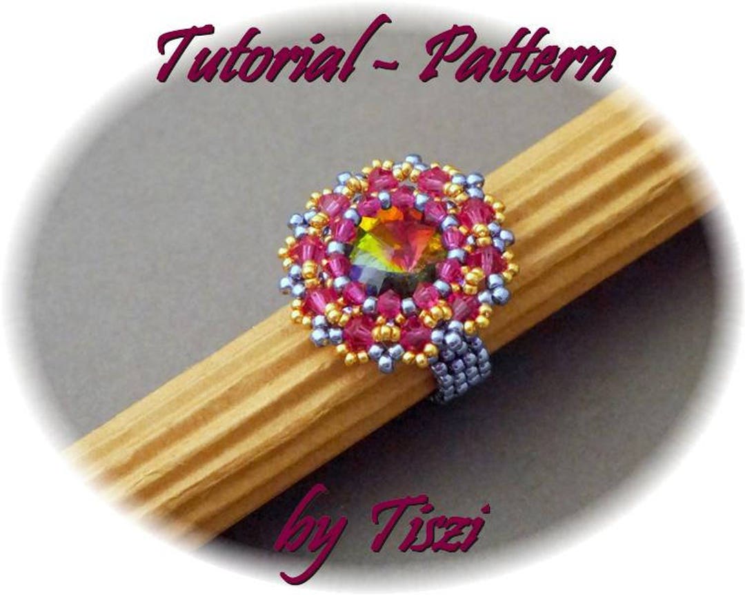 Beading Tutorial, Beading Pattern for Beaded Ring Edvina With Rivoli and Bicones, PDF ...