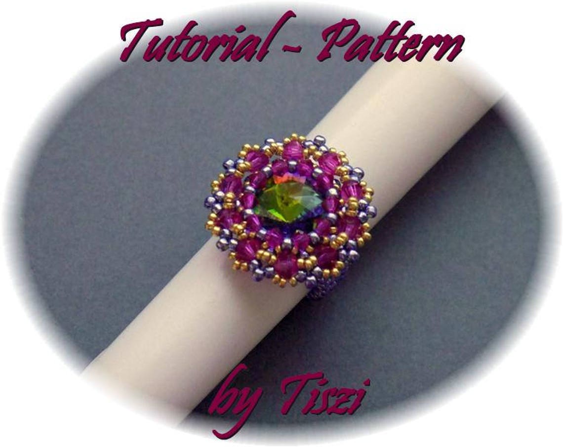 Beading Tutorial, Beading Pattern for Beaded Ring Edvina With Rivoli ...