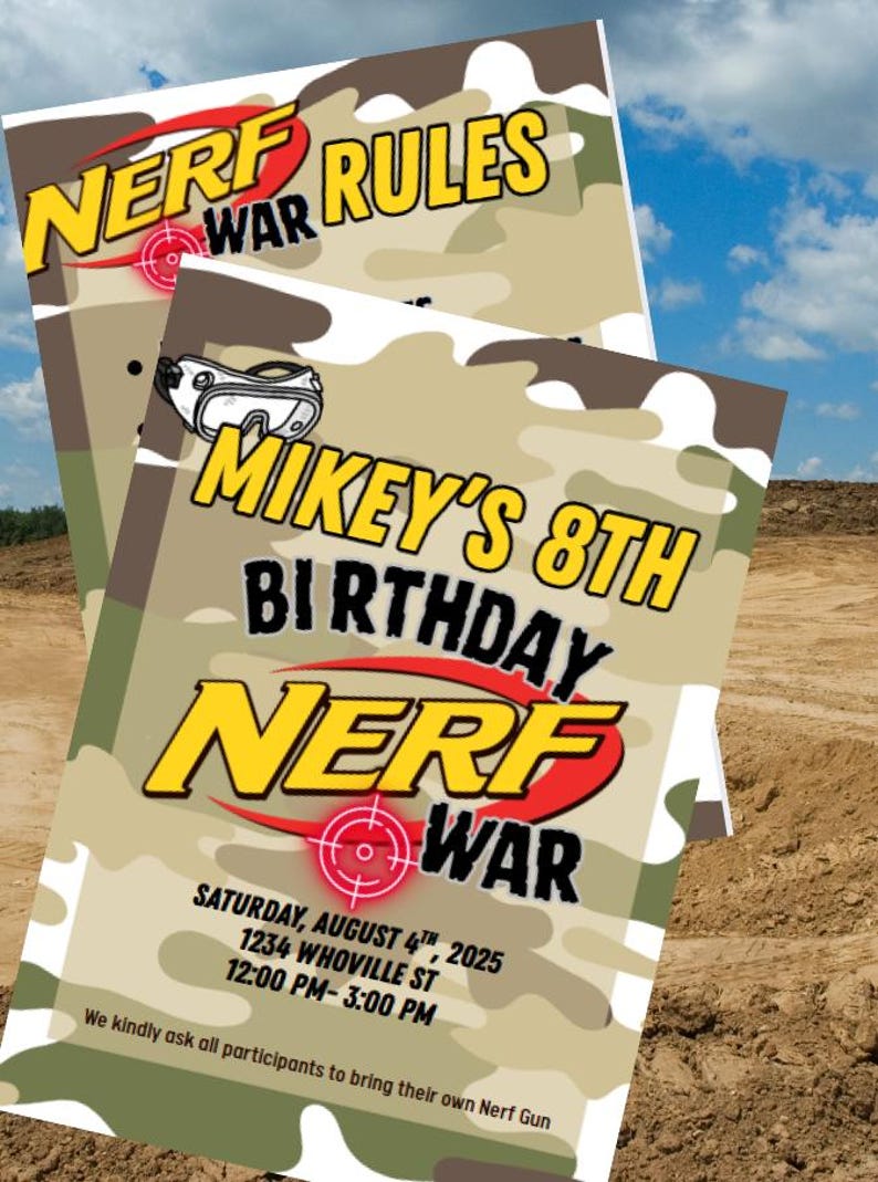 Nerf War Birthday Invitation Template - Etsy