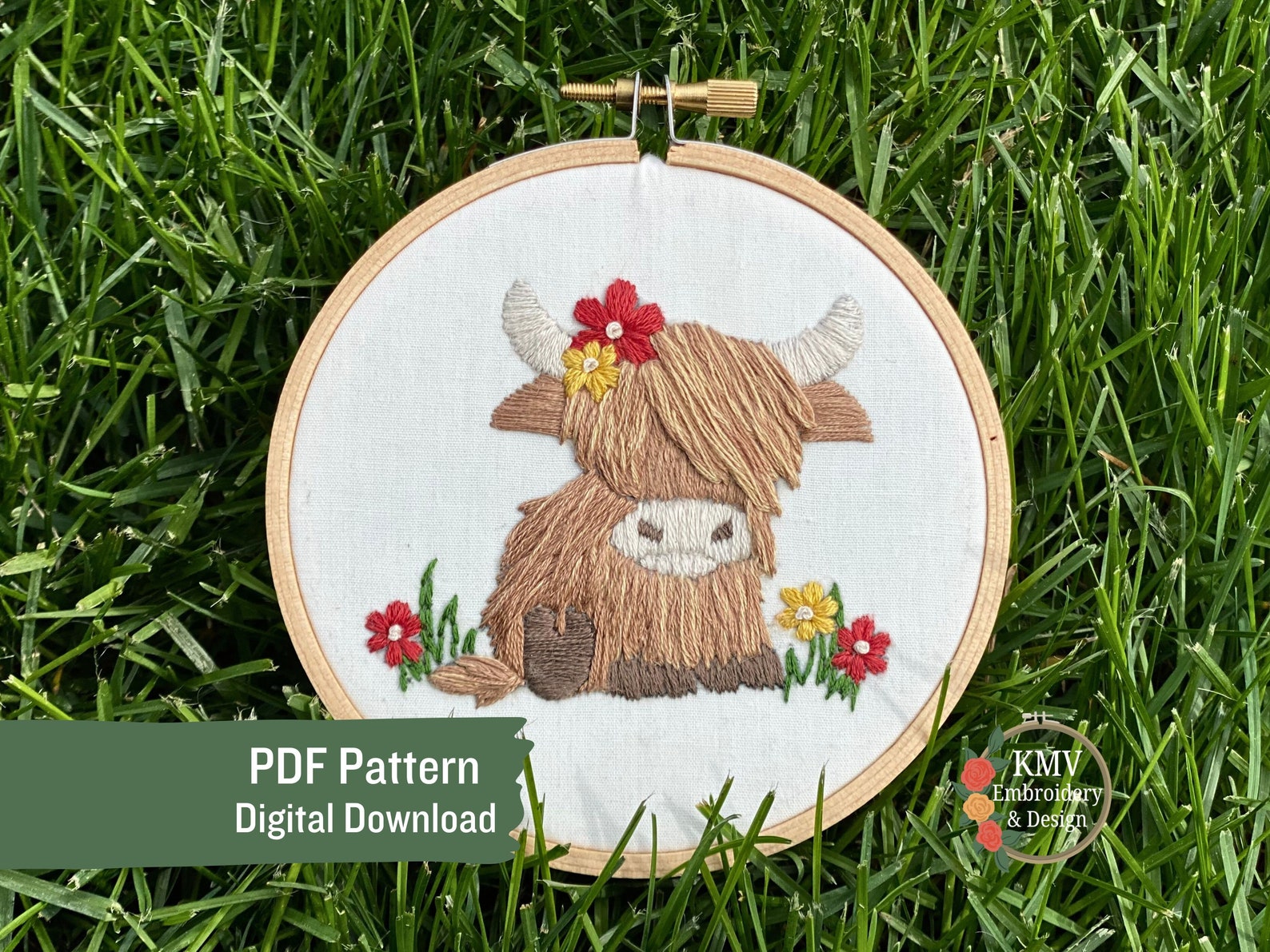 Highland Cow Hand Embroidery PDF Pattern Digital Download - All Skill ...