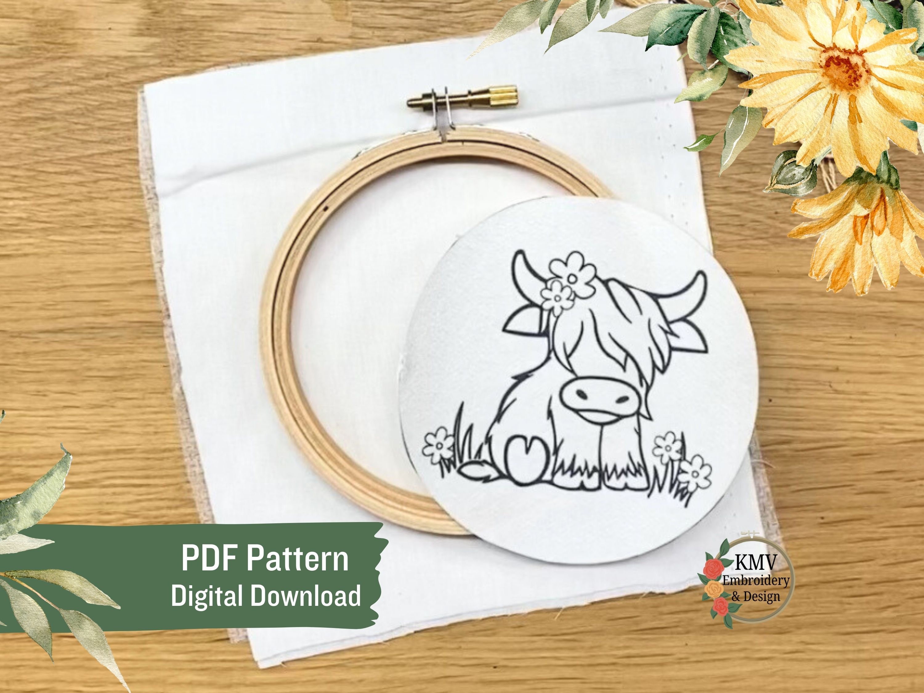 Highland Cow Hand Embroidery PDF Pattern Digital Download - All Skill ...