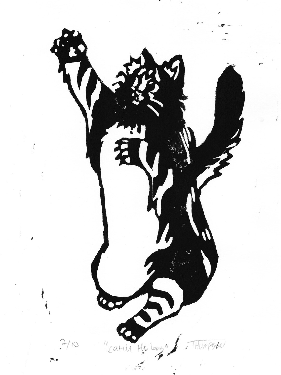 Cat Lino Print, "catch the Bug" - Etsy