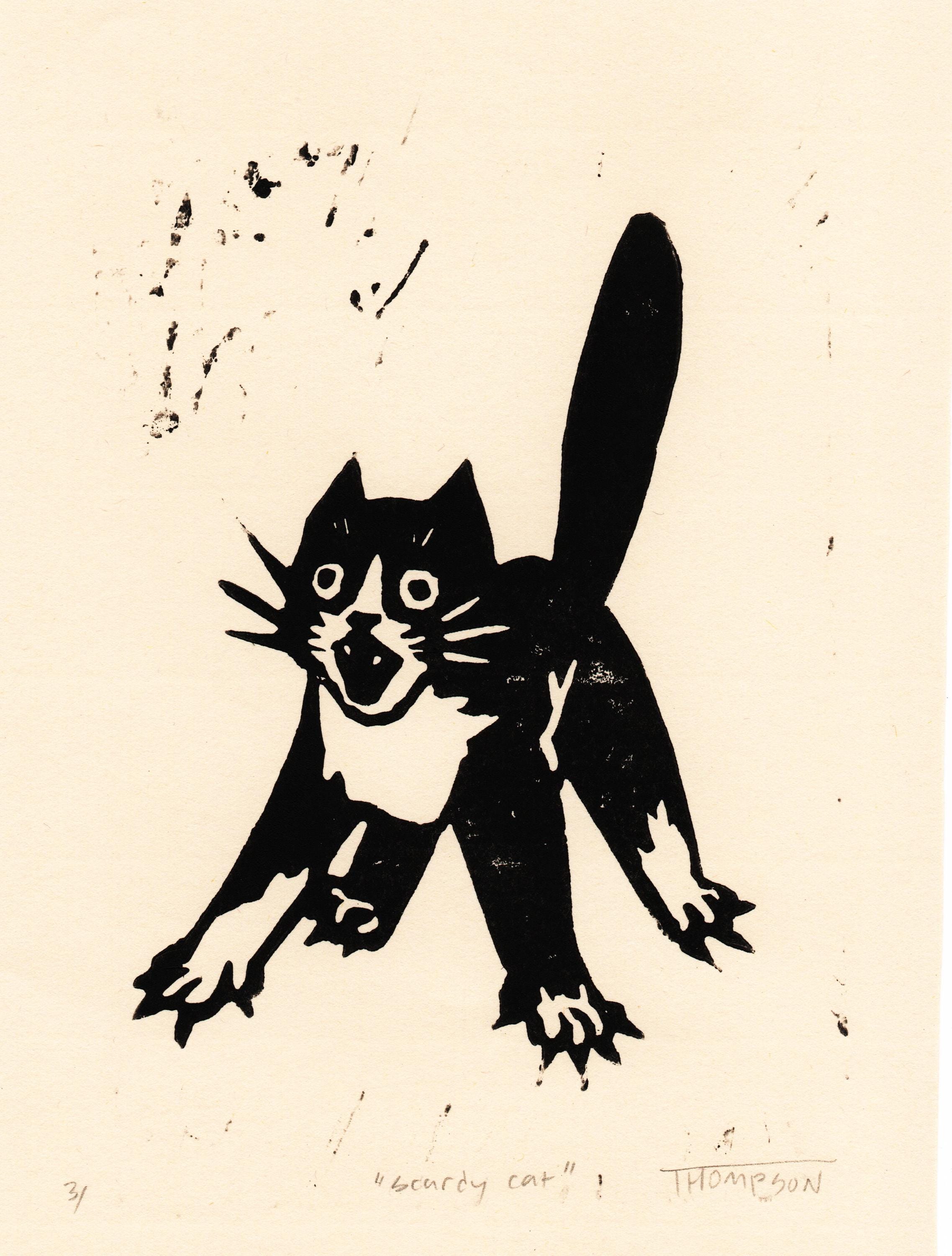 Cat Lino Print, "scaredy Cat" - Etsy