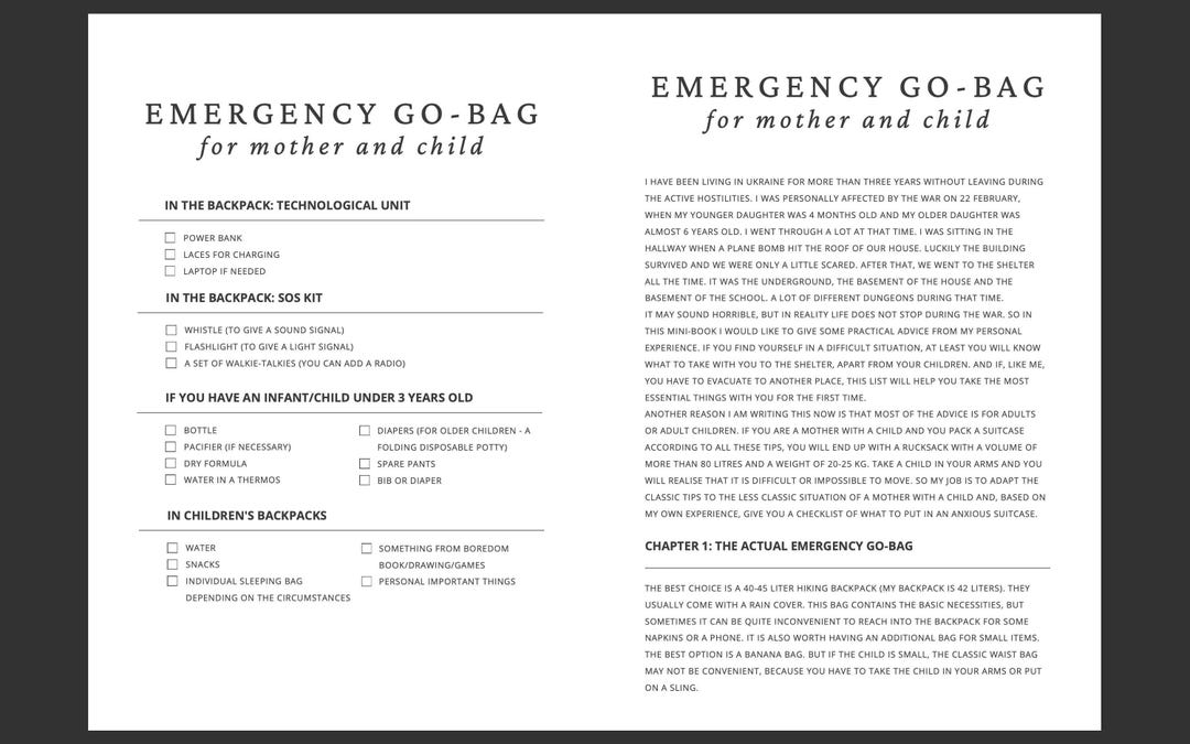 Emergency Go-bag Checklist for Moms With Children – Printable PDF Guide ...