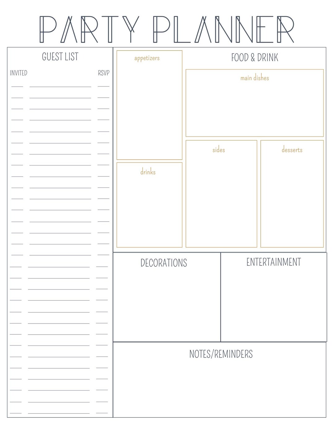 Simple Party Planning Printable, Guest List Tracker, Party Planning ...