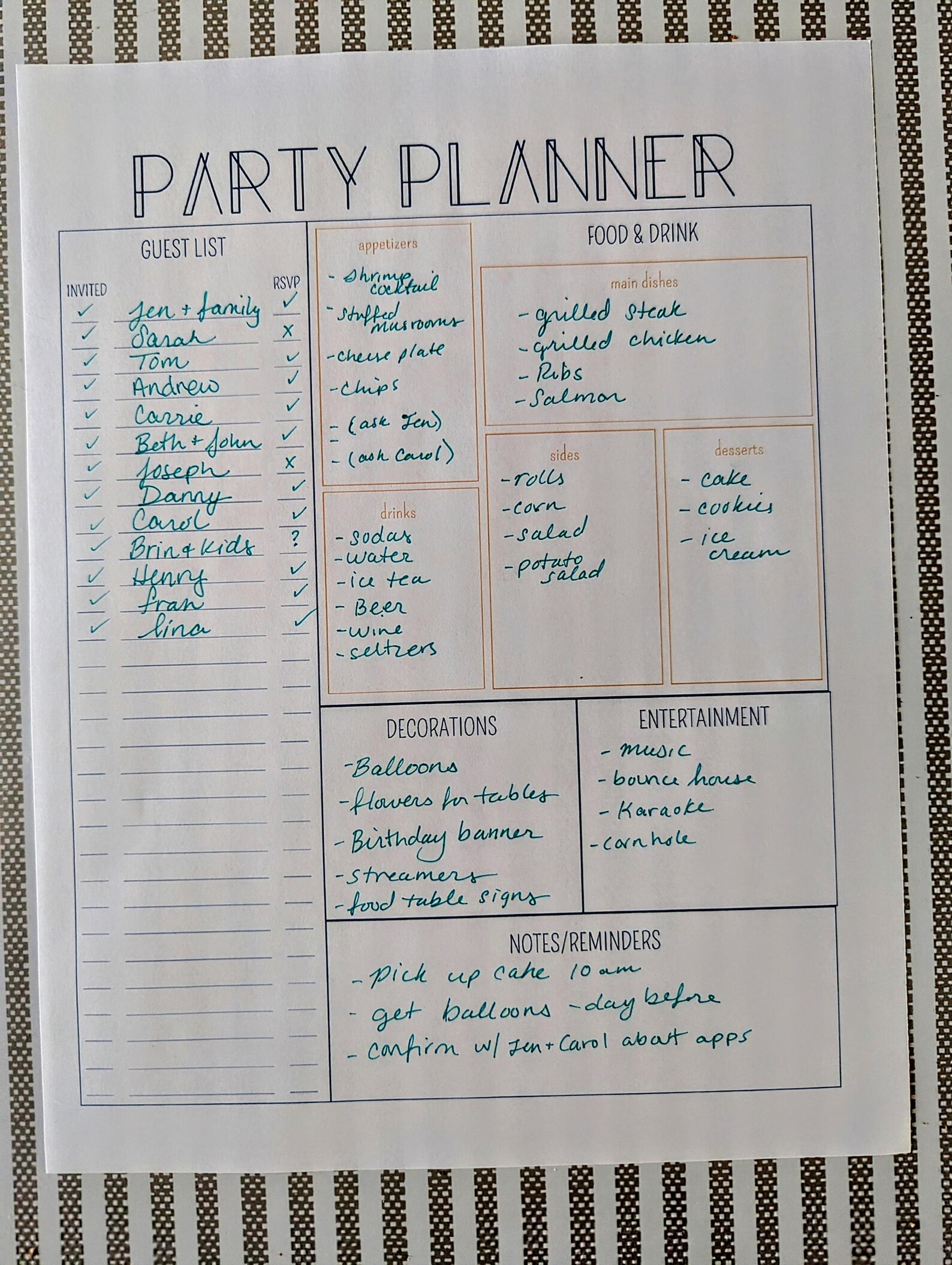 Simple Party Planning Printable, Guest List Tracker, Party Planning ...