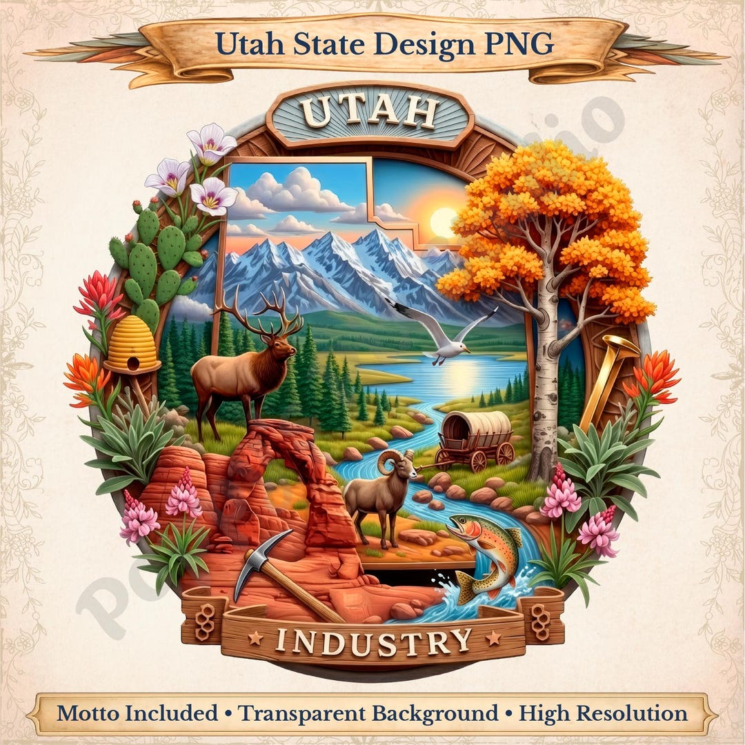 Utah PNG | State Design With Motto | Transparent POD File - Etsy