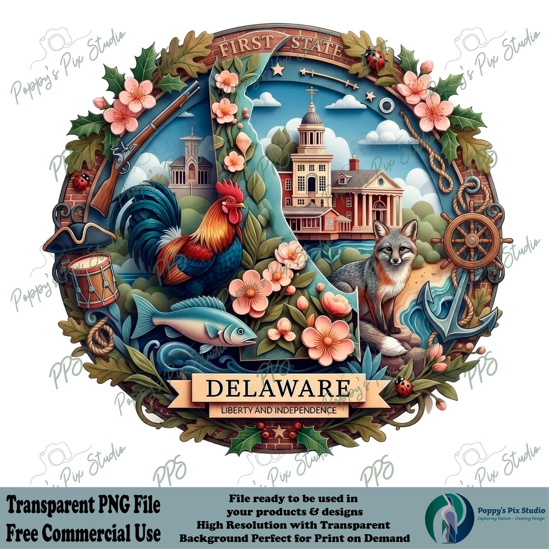 Delaware PNG | State Design With Motto | Transparent POD File ...