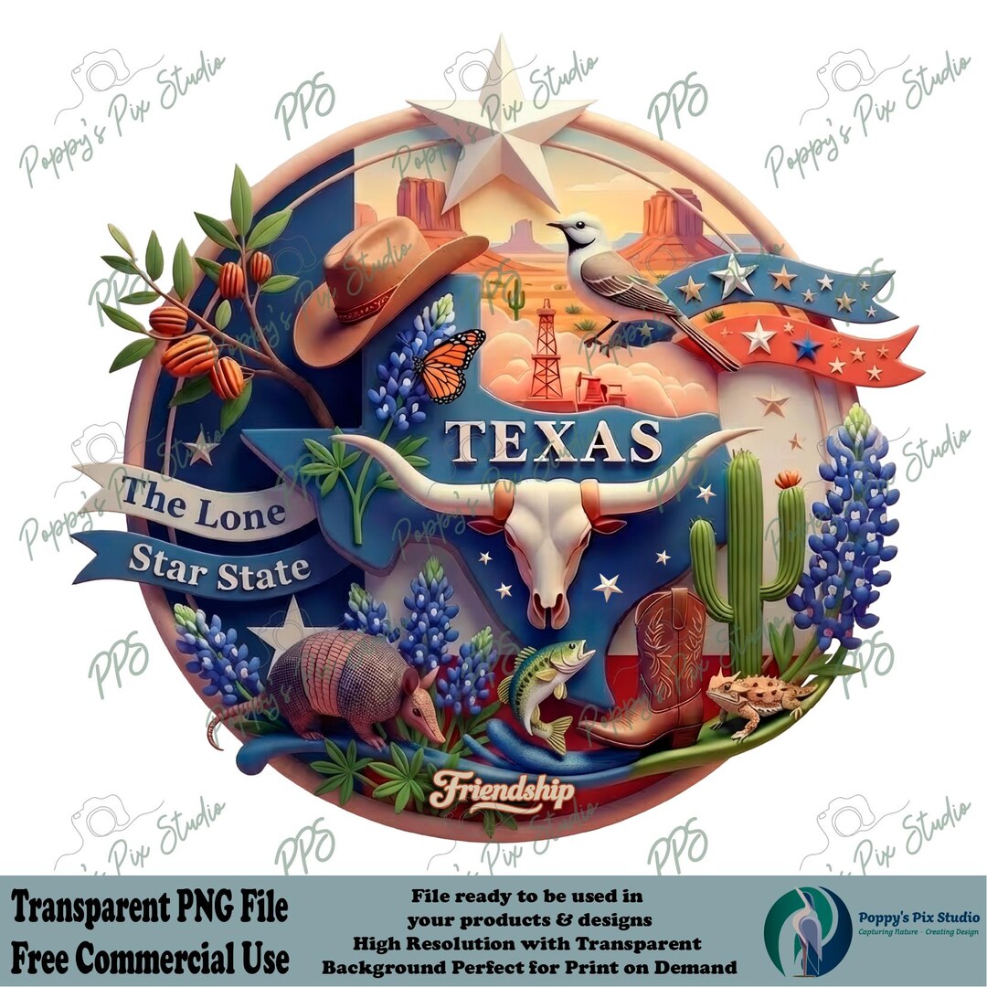 Texas PNG | State Design With Motto | Transparent POD File ...
