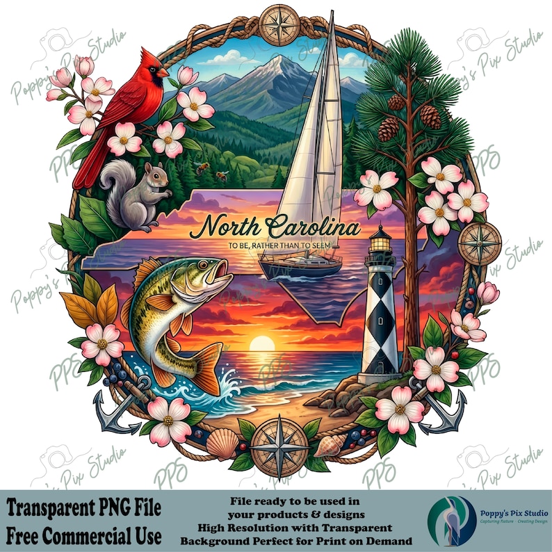 North Carolina PNG | State Design With Motto | Transparent POD File ...