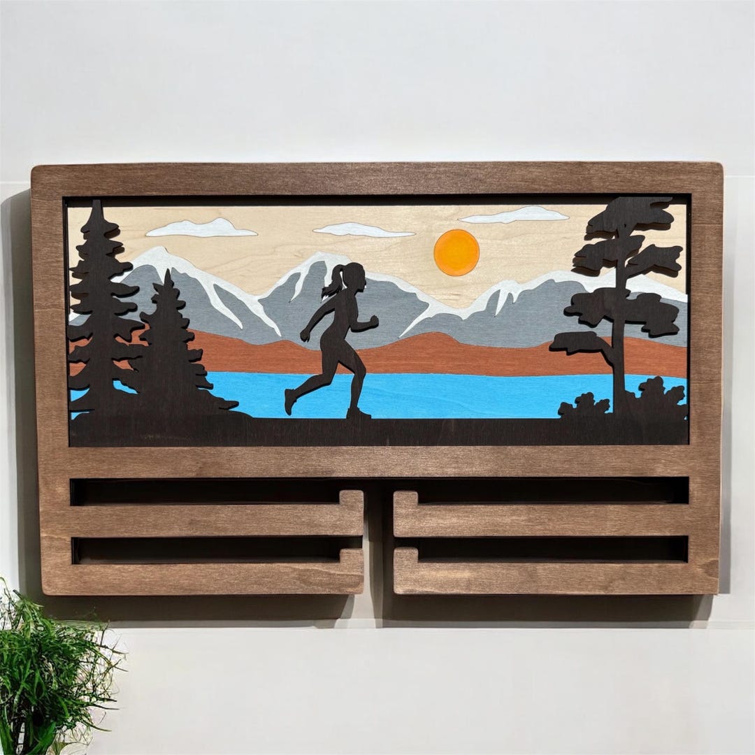Personalized Running Medal Holder – Hand-painted Silhouette Display ...