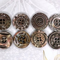 Vintage Wooden Round Buttons With Hand Painted Detail - 1930s - Natural ...