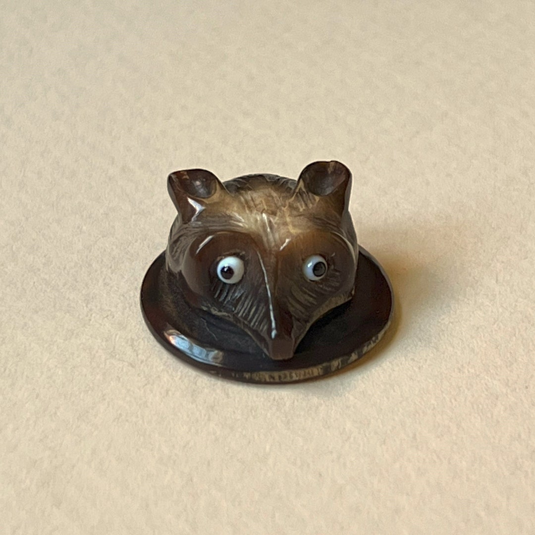 Antique Carved Horn Fox Button With Glass Eyes Scarce Collectable ...