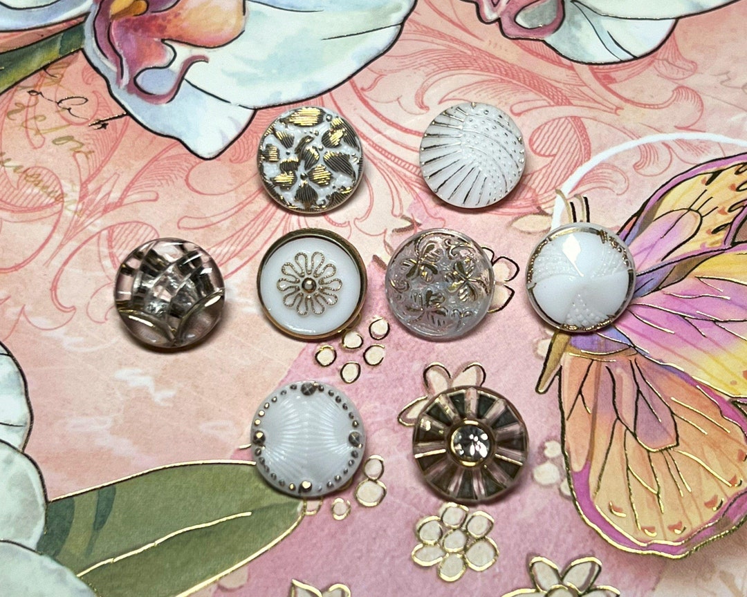 Vintage Small White Glass Button Mix of 8 - Etsy