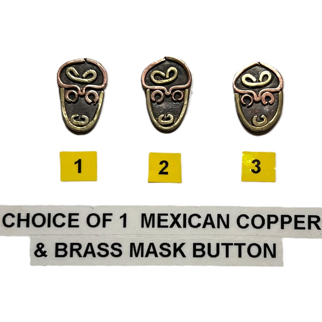 Vintage Mexican Copper Brass Mask Button, Oxidized Detail - Etsy