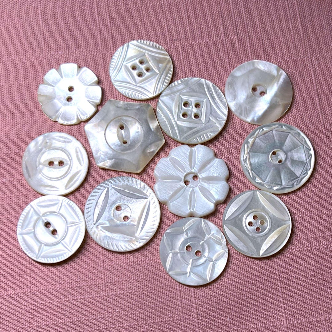 Vintage Carved White Shell Buttons Mix of 12 - Etsy