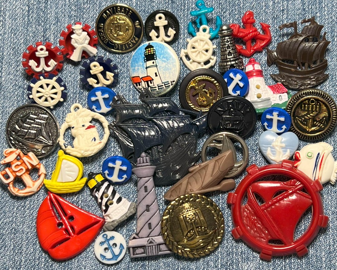 Vintage Mix of 35 Plastic Buttons With A Nautical Theme, Ships ...