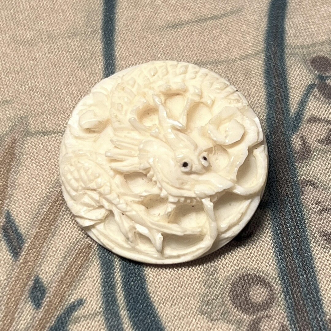 Vintage Dragon Carved Bone Button - Etsy