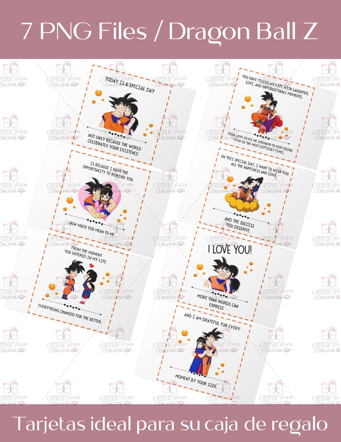 Goku Gift Cards: Printable Love Notes for Him (PNG & PDF) Spanish and ...