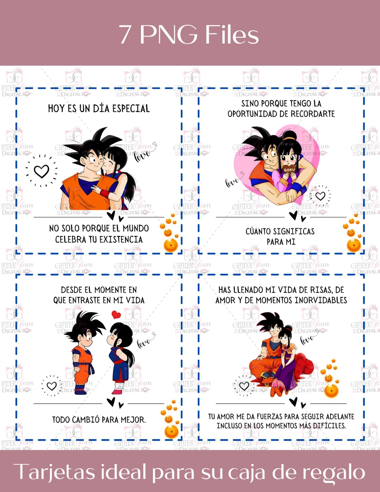 7 Tarjetas En Formato PNG Y PDF Para Regalo De Goku En Español / Pareja ...