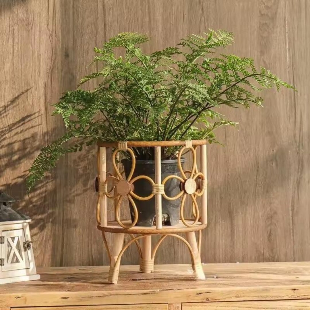 Handwoven Boho Rattan Plant Basket, Flower Design Eco-friendly Natural ...