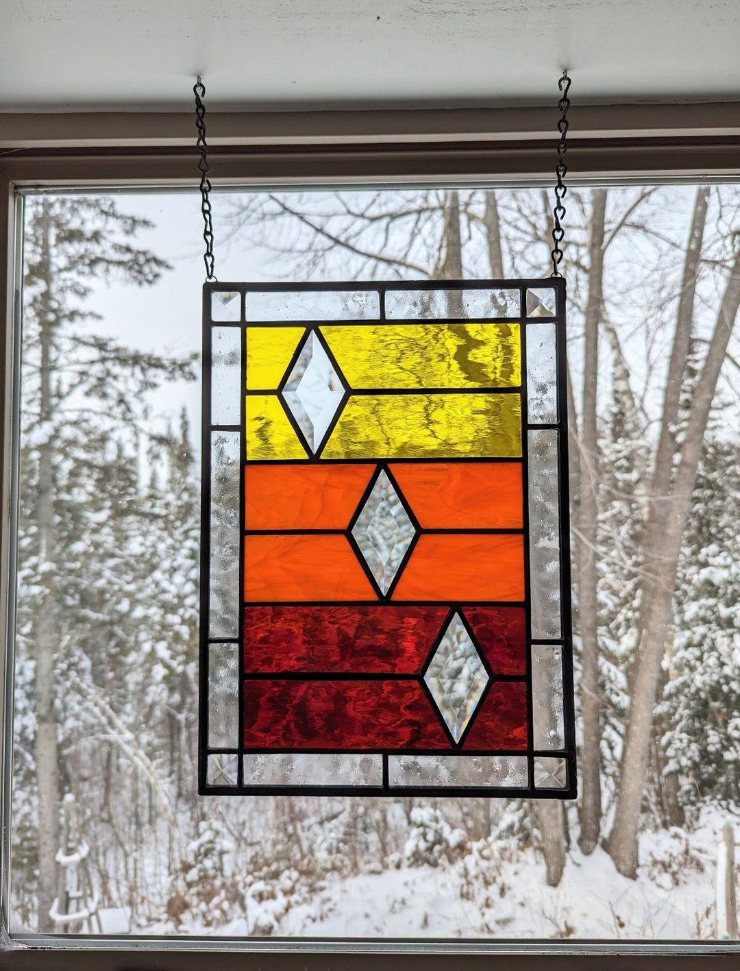 Geometric Stained Glass Panel With Prisms - Etsy