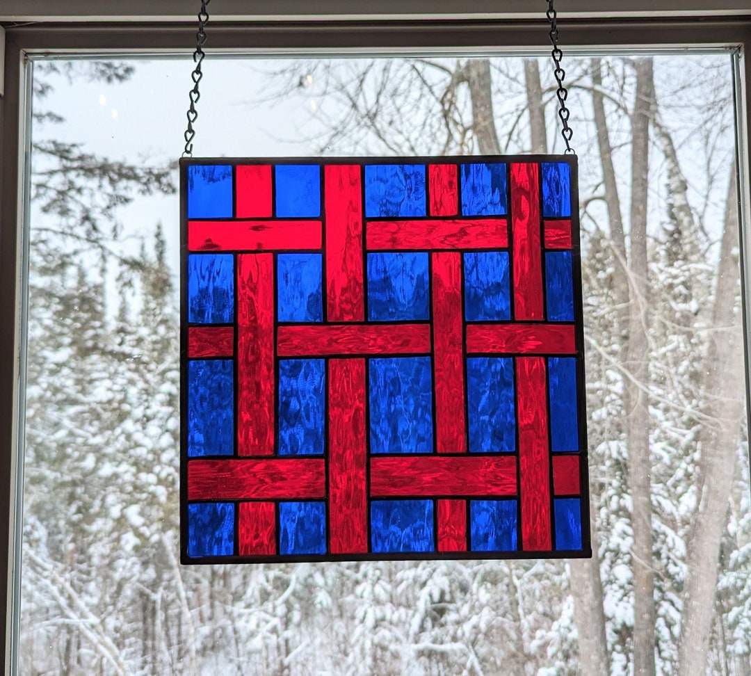 Basket Weave Plaid Stained Glass Panel - Etsy