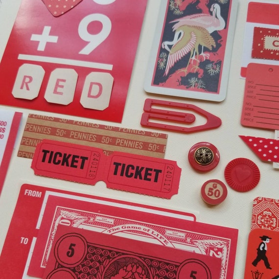 25 Red and Black Pieces Set Ephemera Paper Scrap Pack Paper Ephemera ...