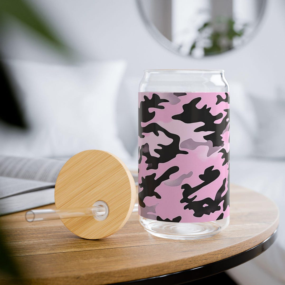 Trendy Camo Sipper Glass, Water Bottle, Reusable Glass Straw, Eco ...