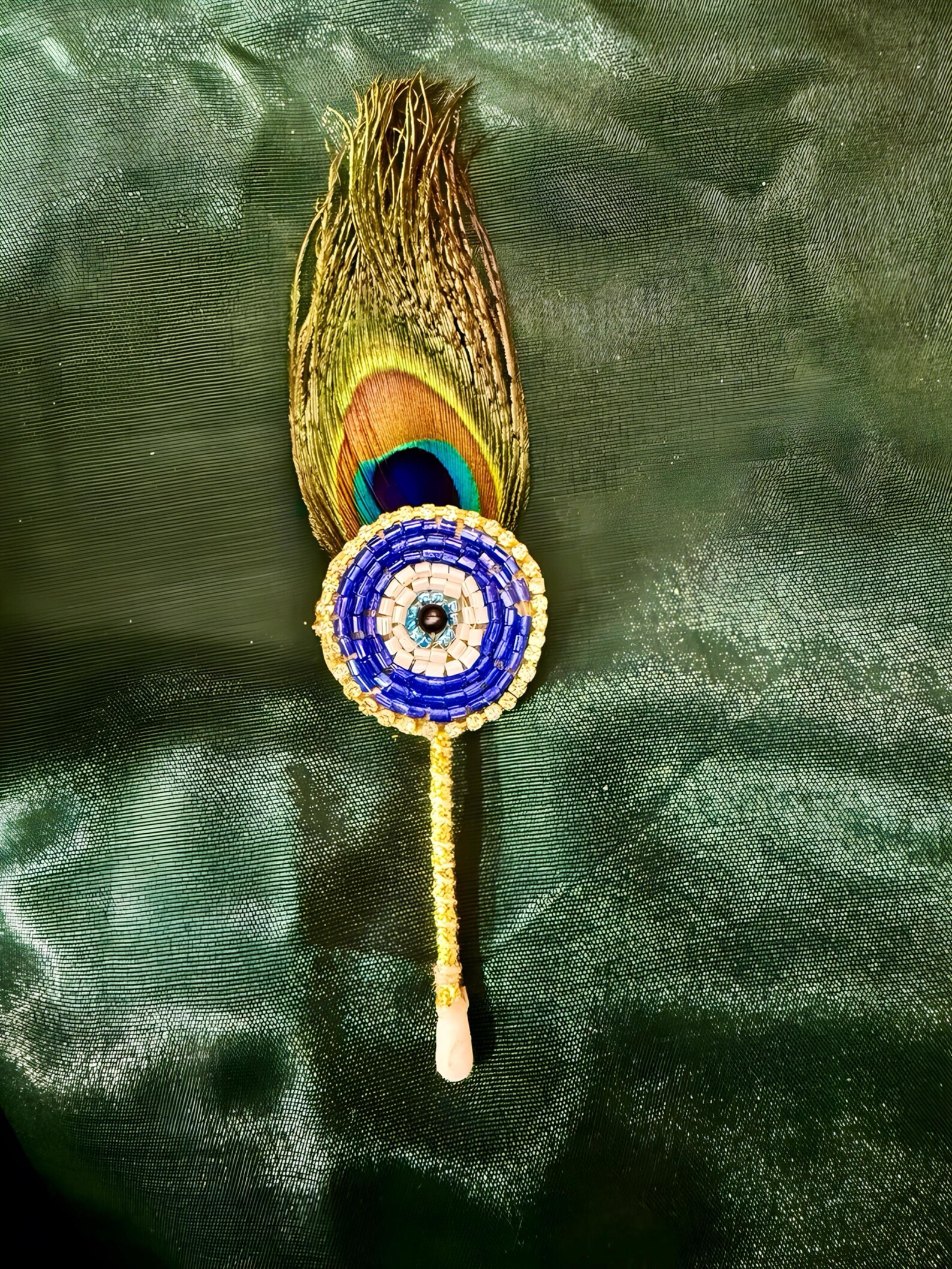 Evil Eye Haldi Kumkum Tilak Stick With Beads Peacock Feather ...