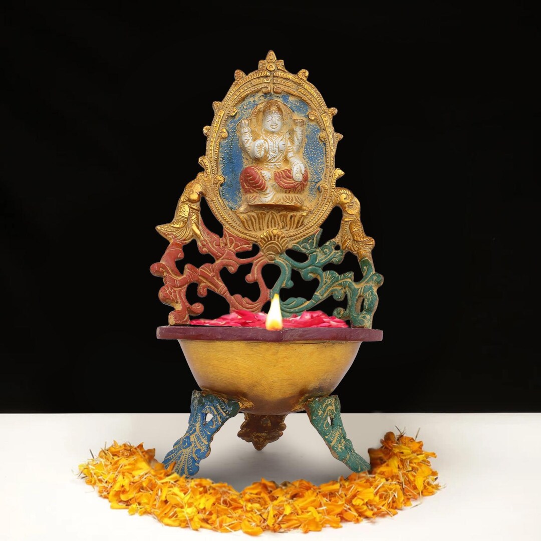 Lakshmi Ganesha Brass Urli 11inch Chemical Painted Handcrafted Oil Lamp ...
