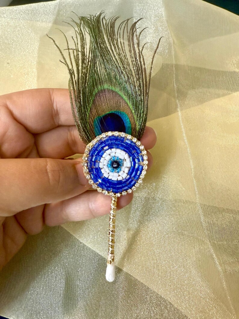 Evil Eye Haldi Kumkum Tilak Stick With Beads Peacock Feather ...