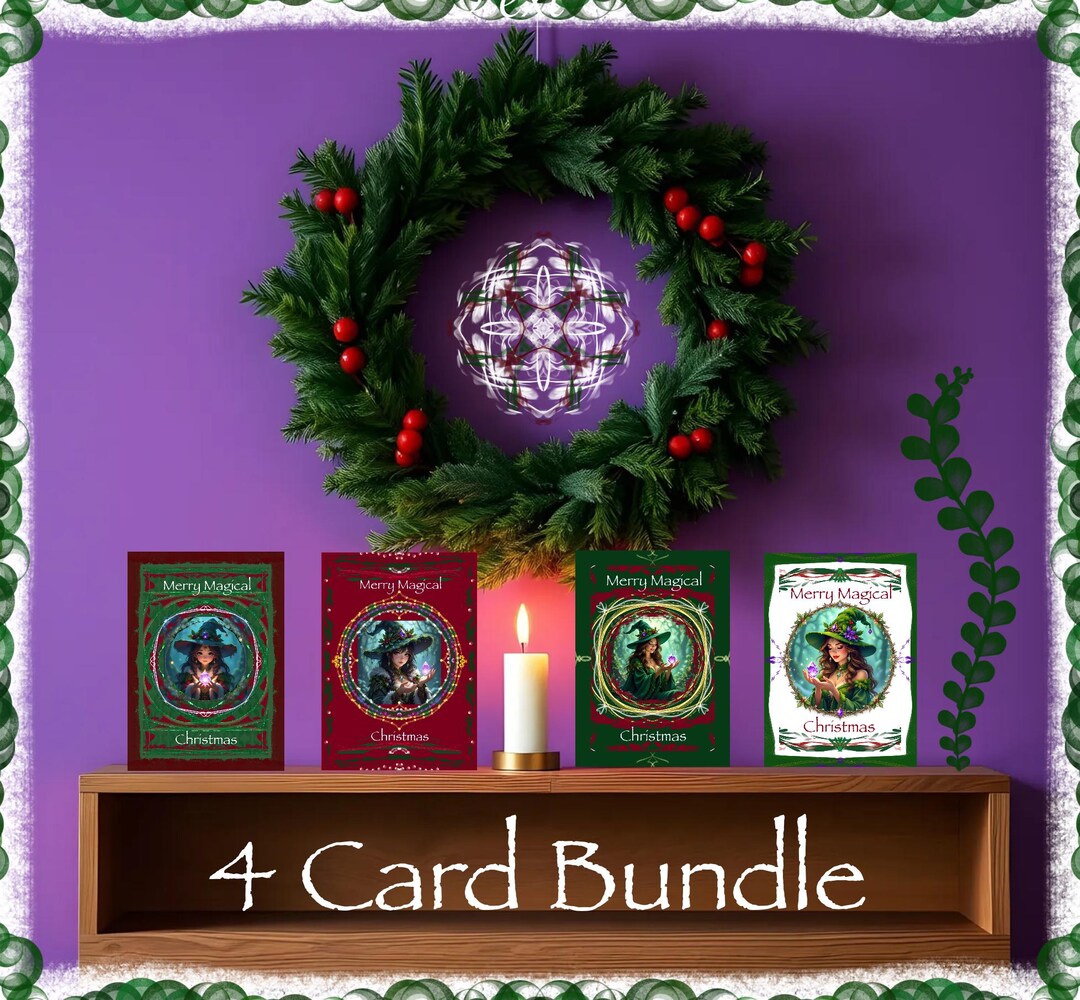 Merry Magical Christmas Cards X 4 - Foldable and Ecard Files - Instant ...