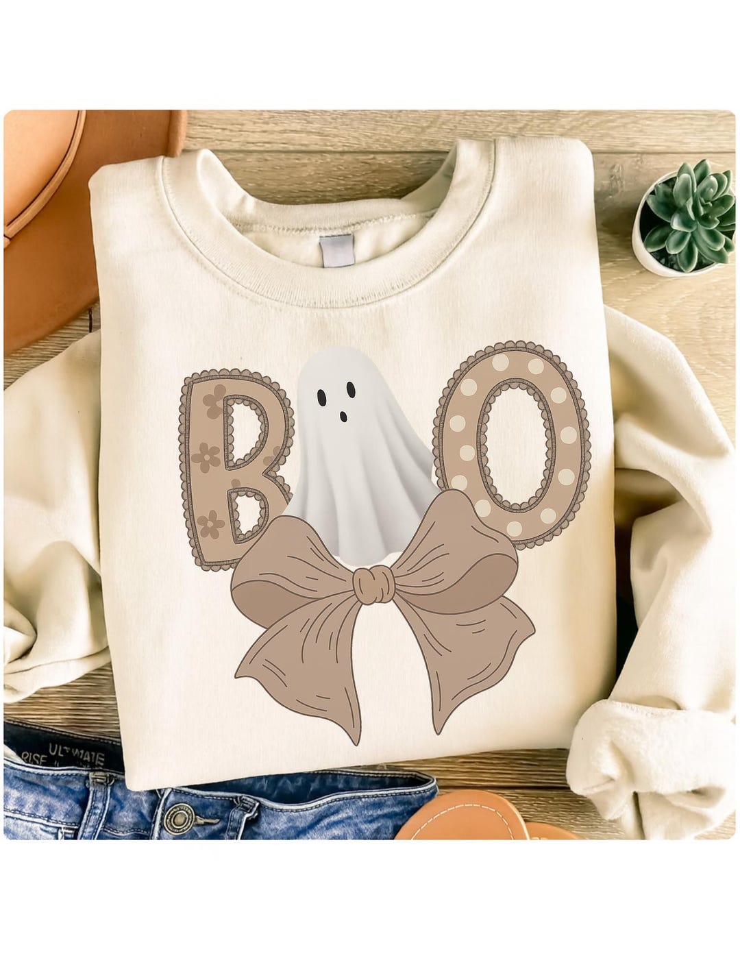 Boo Ghost Print: Neutral Halloween Decor, Whimsical Ghost With Bow ...