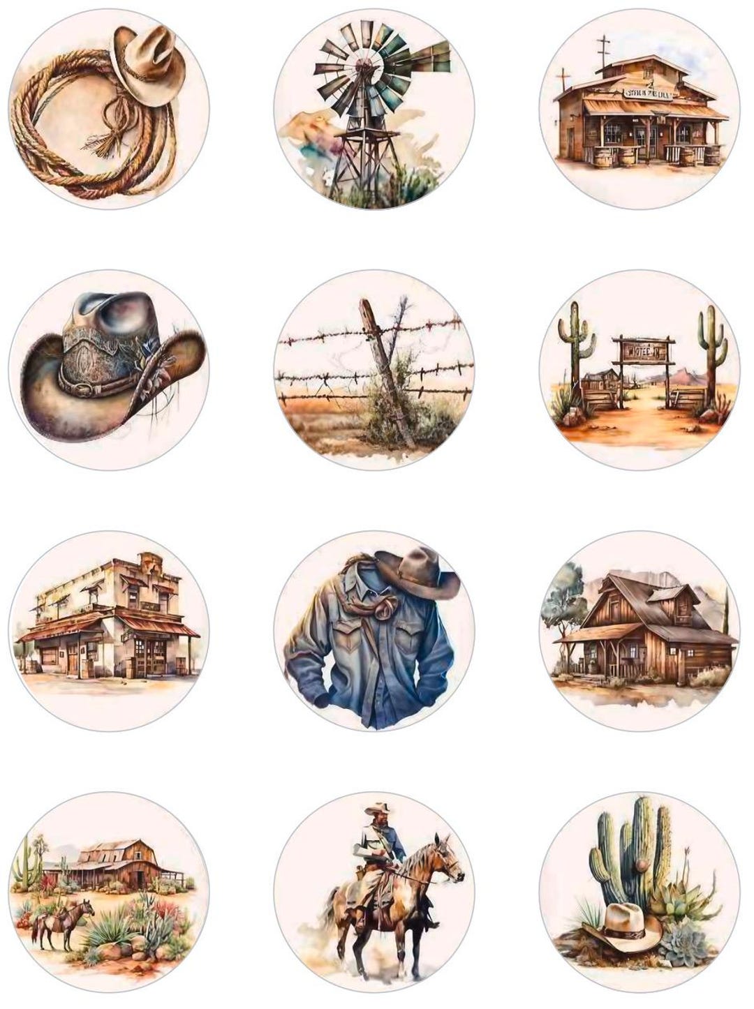 Western Edible Images for Cupcakes, Cookies, Drink Toppers - Wild West ...