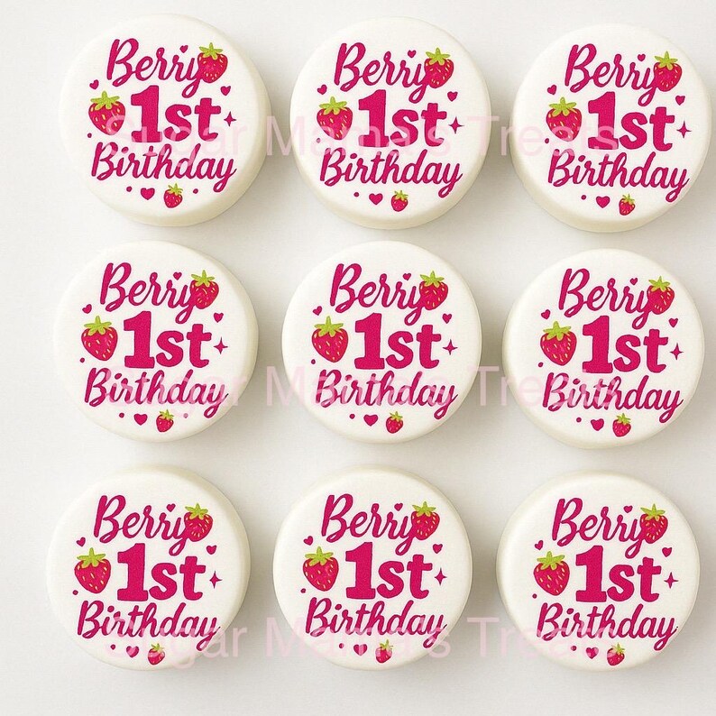 Pre-cut Berry 1st Birthday Edible Images – Strawberry Party Cupcake ...