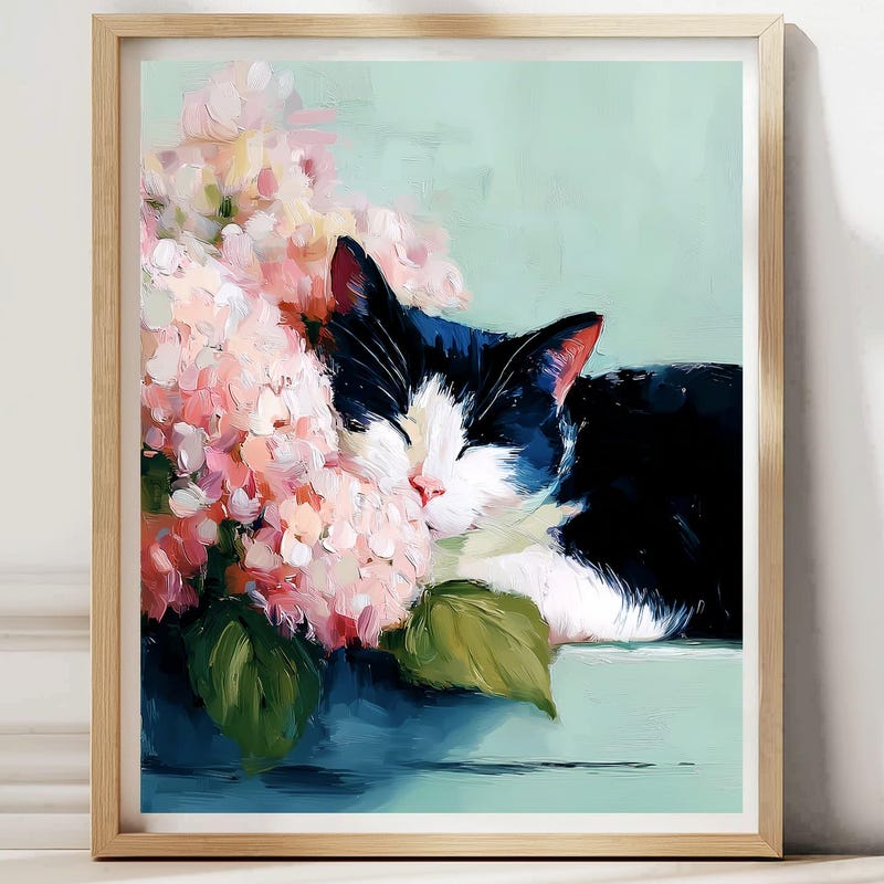 Hydrangea Painting Cat - Etsy
