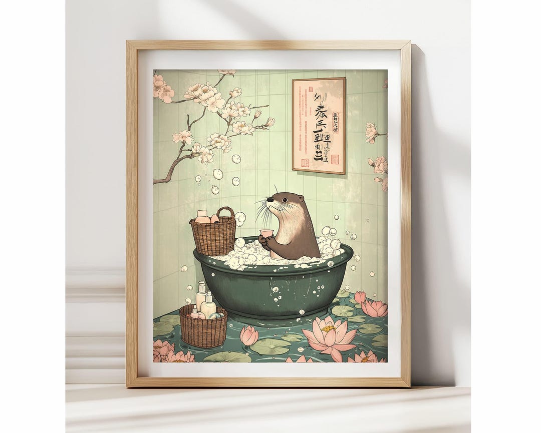 Otter Bathroom Wall Art Japanese Poster Print: Zen Bathroom Decor - Etsy