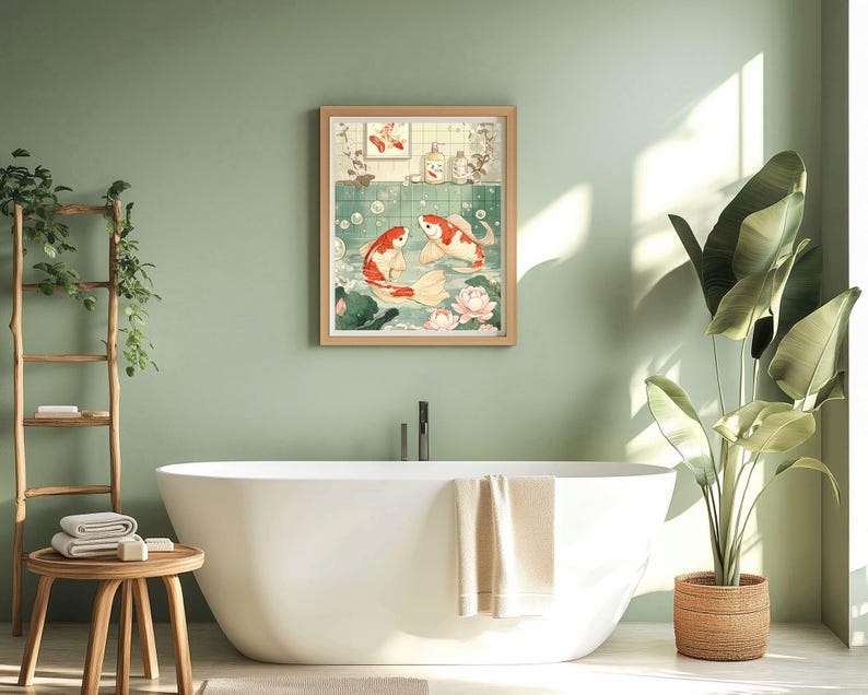 Koi Fish in Bathtub Art Print: Ukiyo-e Japanese Bathroom Decor - Etsy