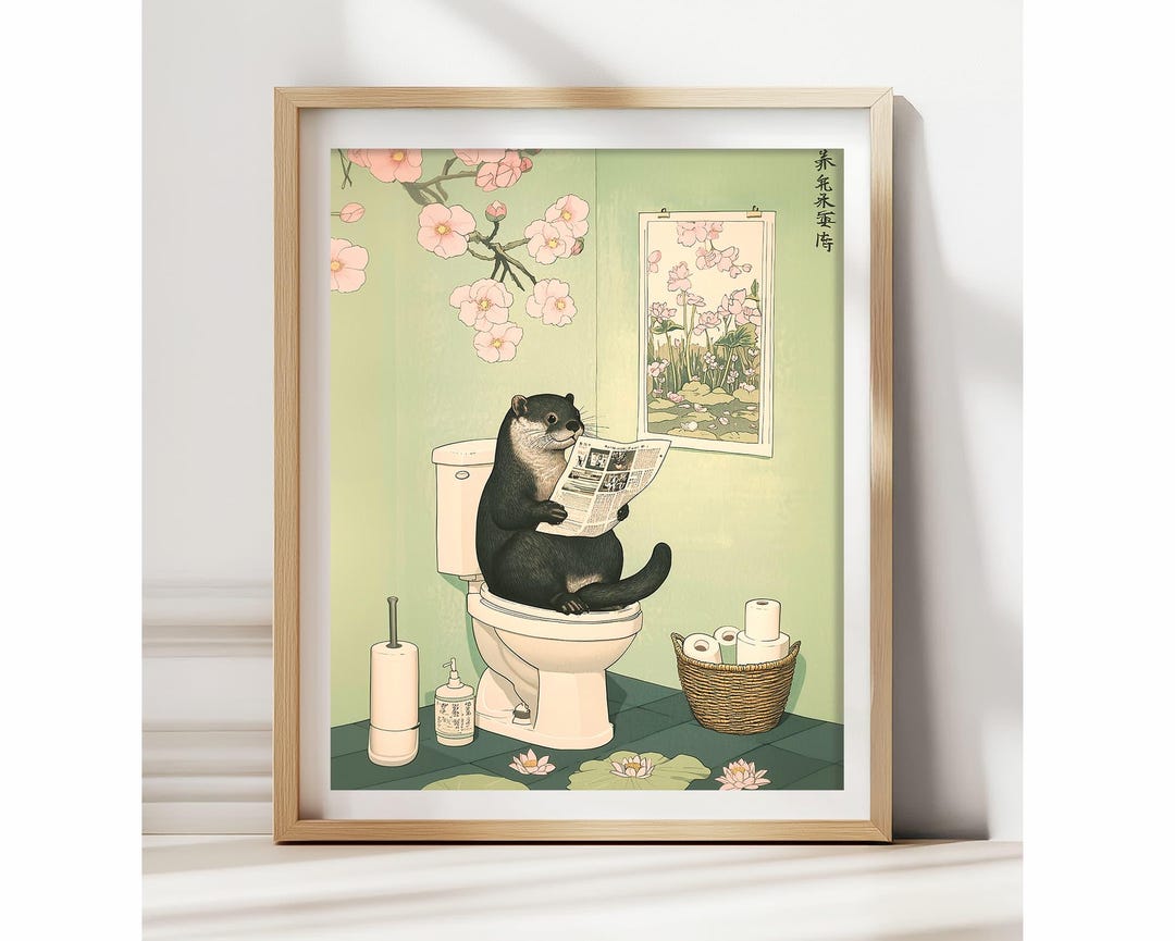 Funny Otter Toilet Print: Japanese Zen Bathroom Wall Art - Etsy