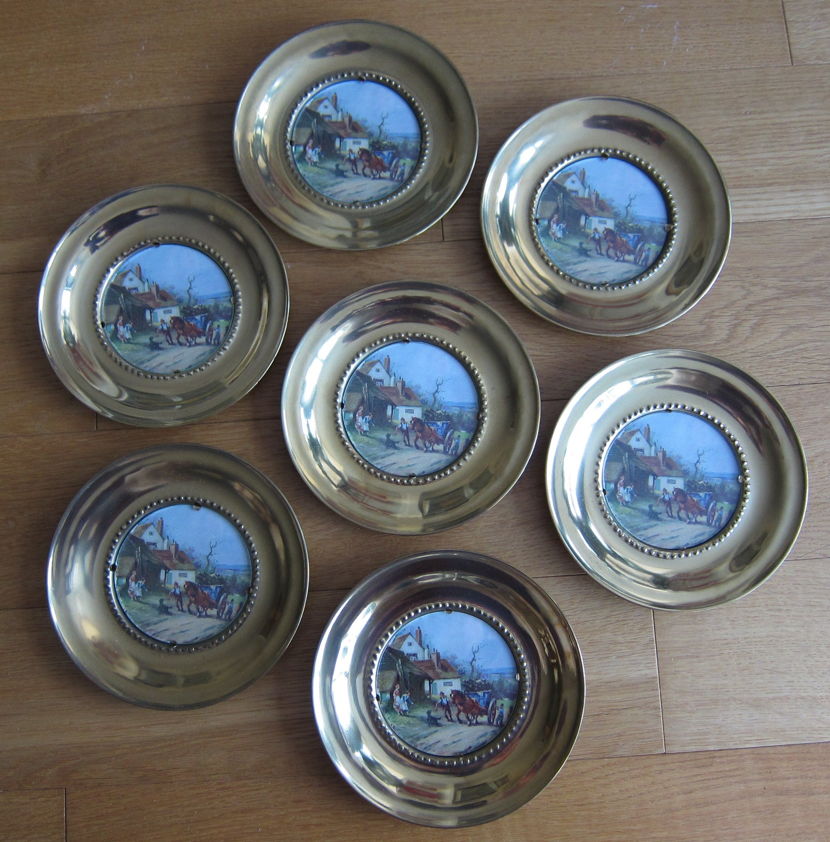 One-piece Vintage Brass Picture Frame Plates Rustic Village Scene, Made ...