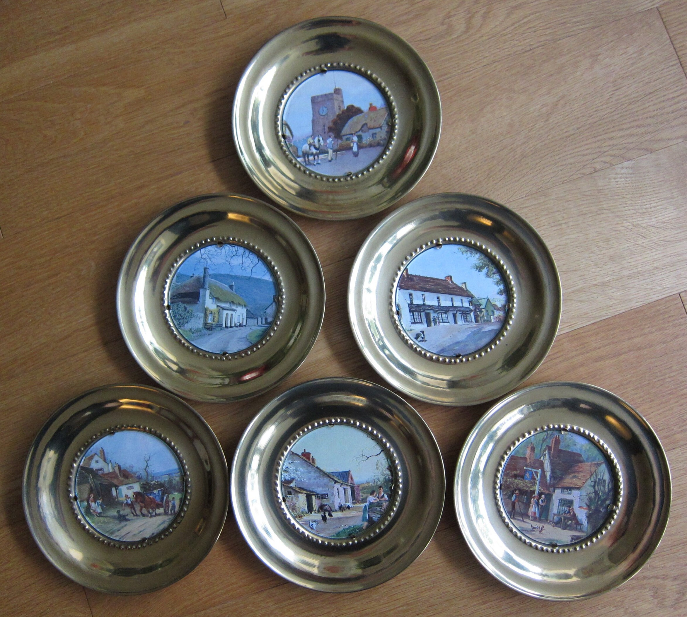Set of 6 Vintage Round Brass Picture Frame Plates Made in England Set G ...