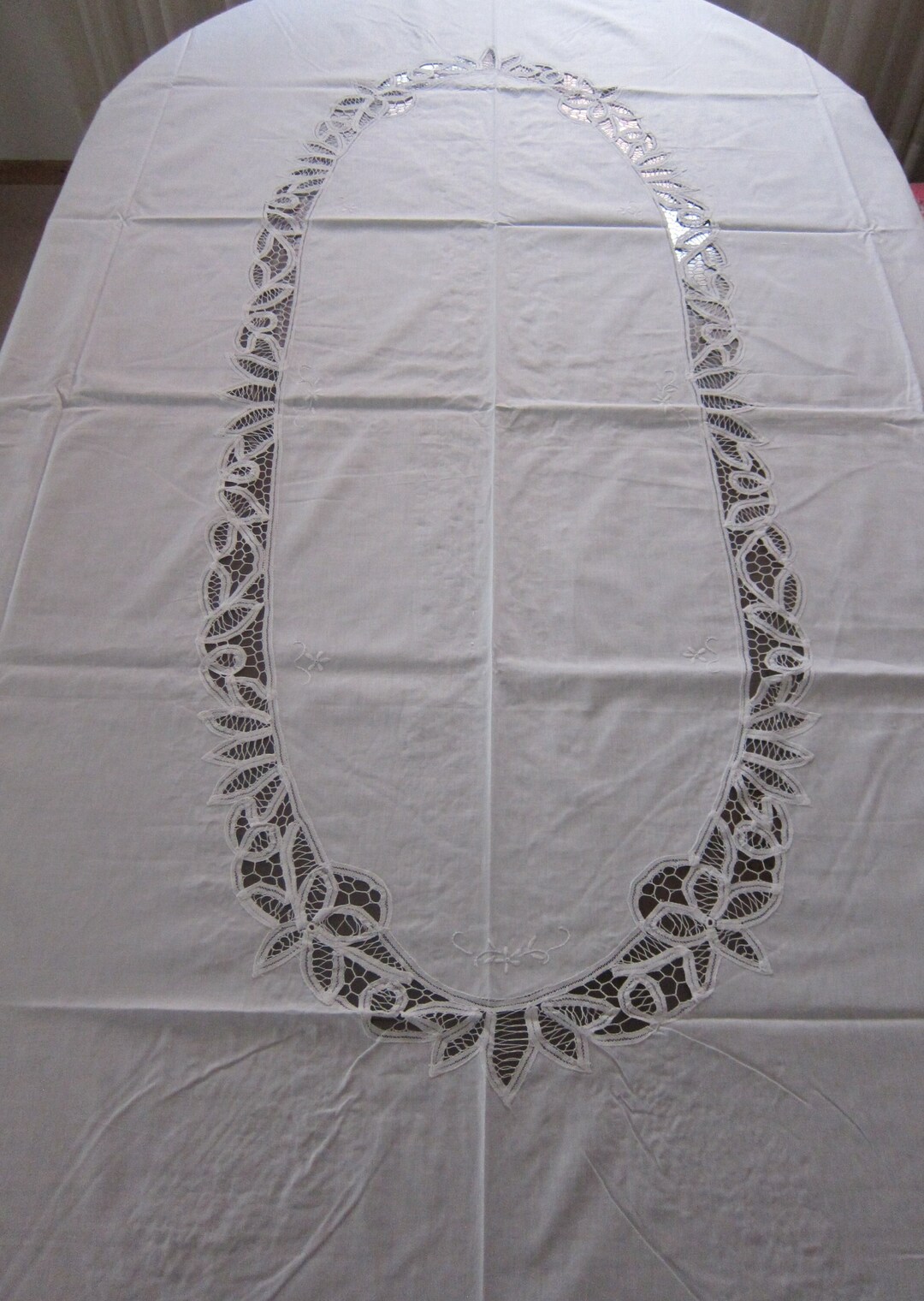 Oval Battenburg Lace Tablecloth - 72 X 108 Inches - White - 100% Cotton ...