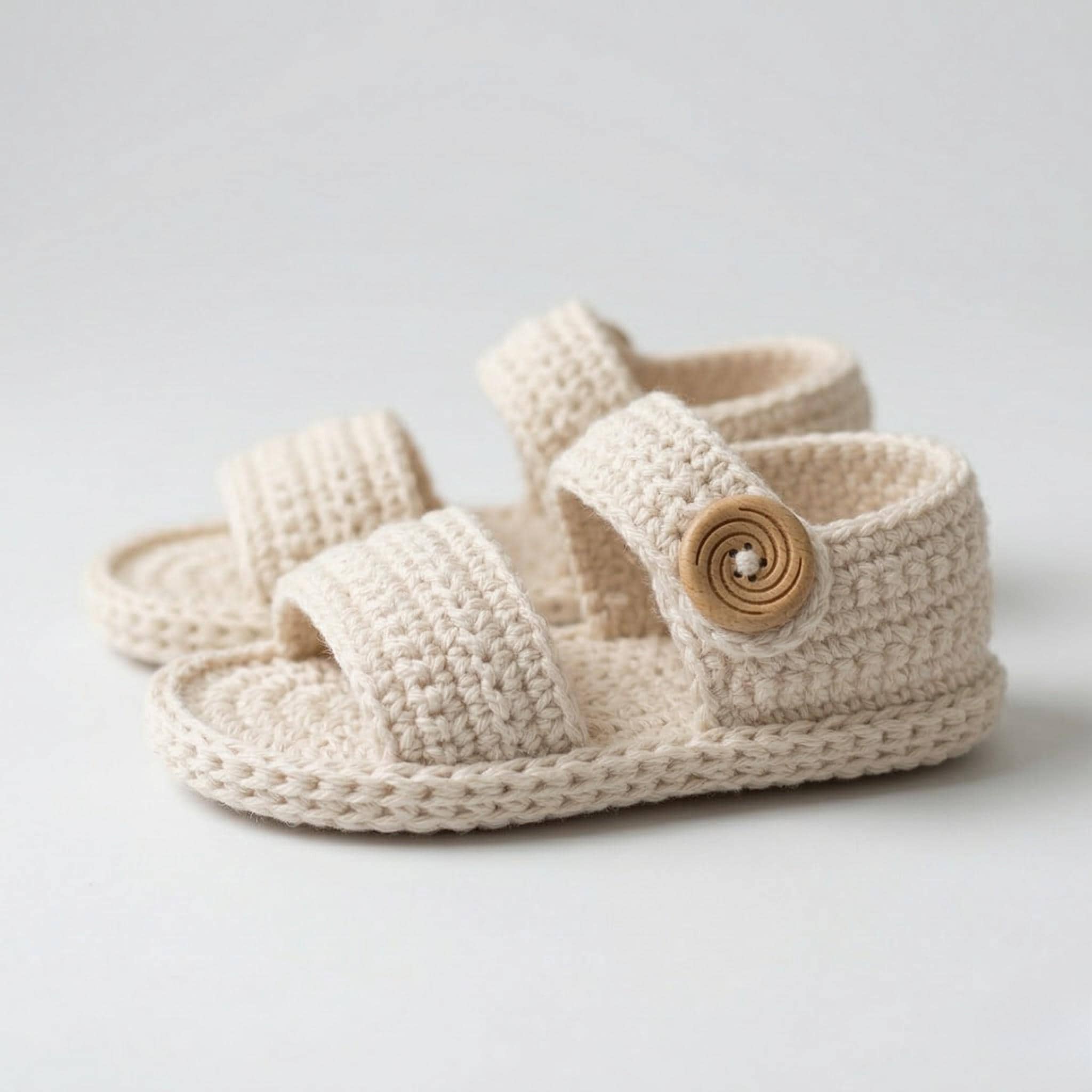 Handmade Neutral Crochet Baby Sandals With Wooden Button Detail - Etsy